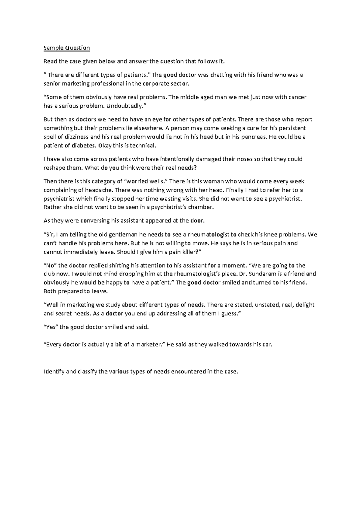 Case Study: Identifying Patient Needs - Sample Answers (2nd Year) - Studocu