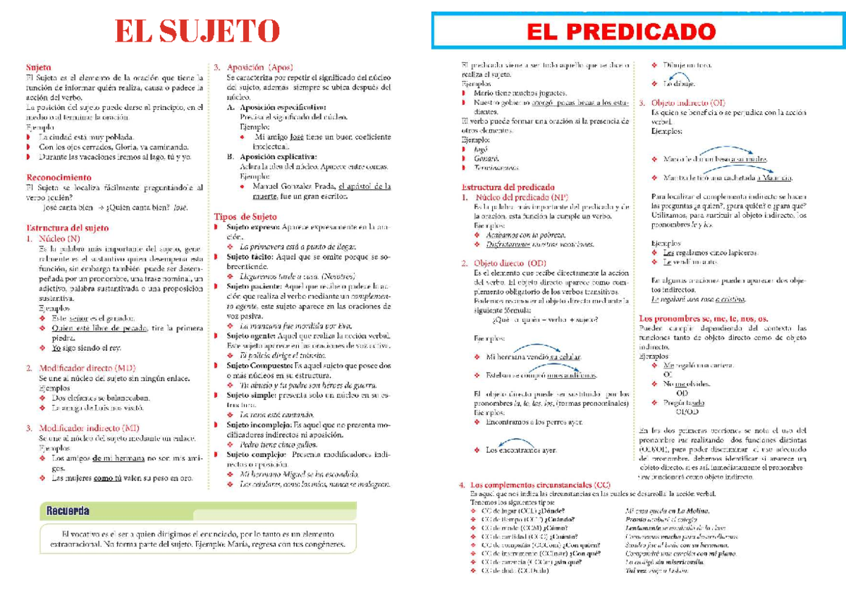 3° EL Sujeto y El Predicado: Estructura y Funciones - Studocu