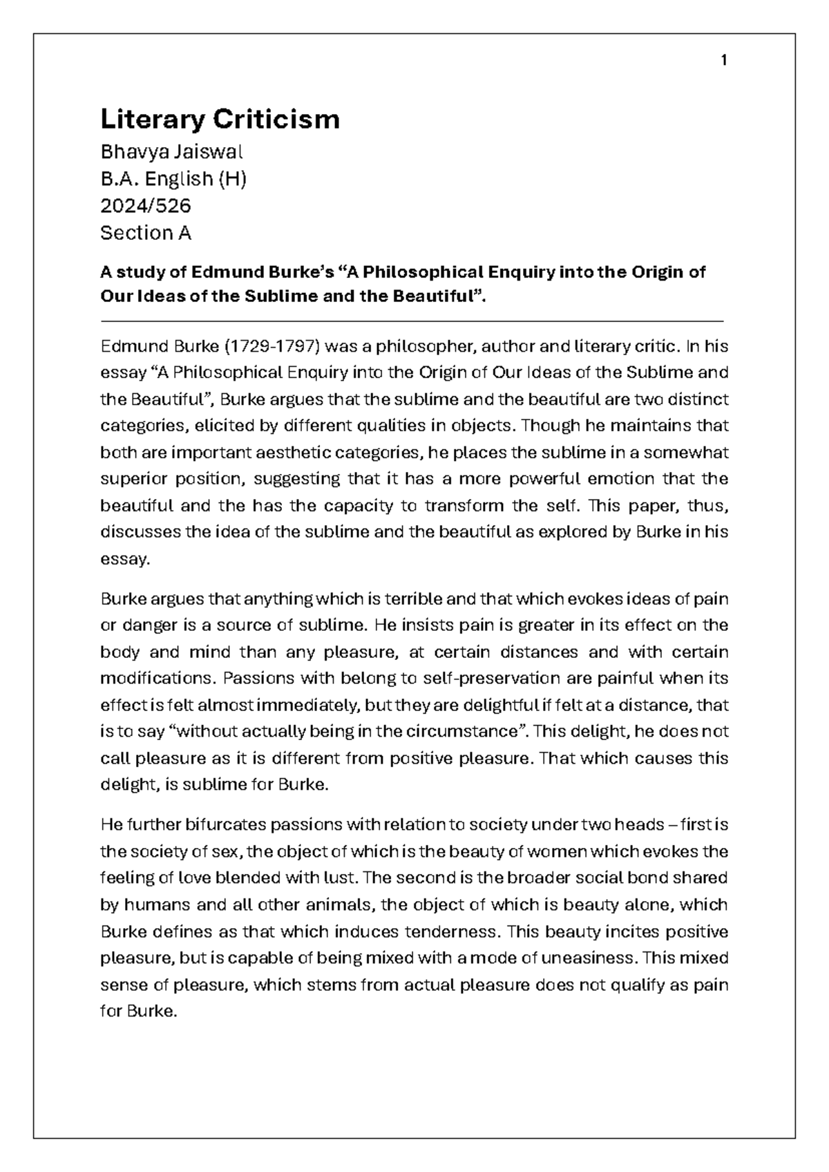 Edmund Burke's Aesthetic Concepts: The Sublime vs. The Beautiful (B.A ...