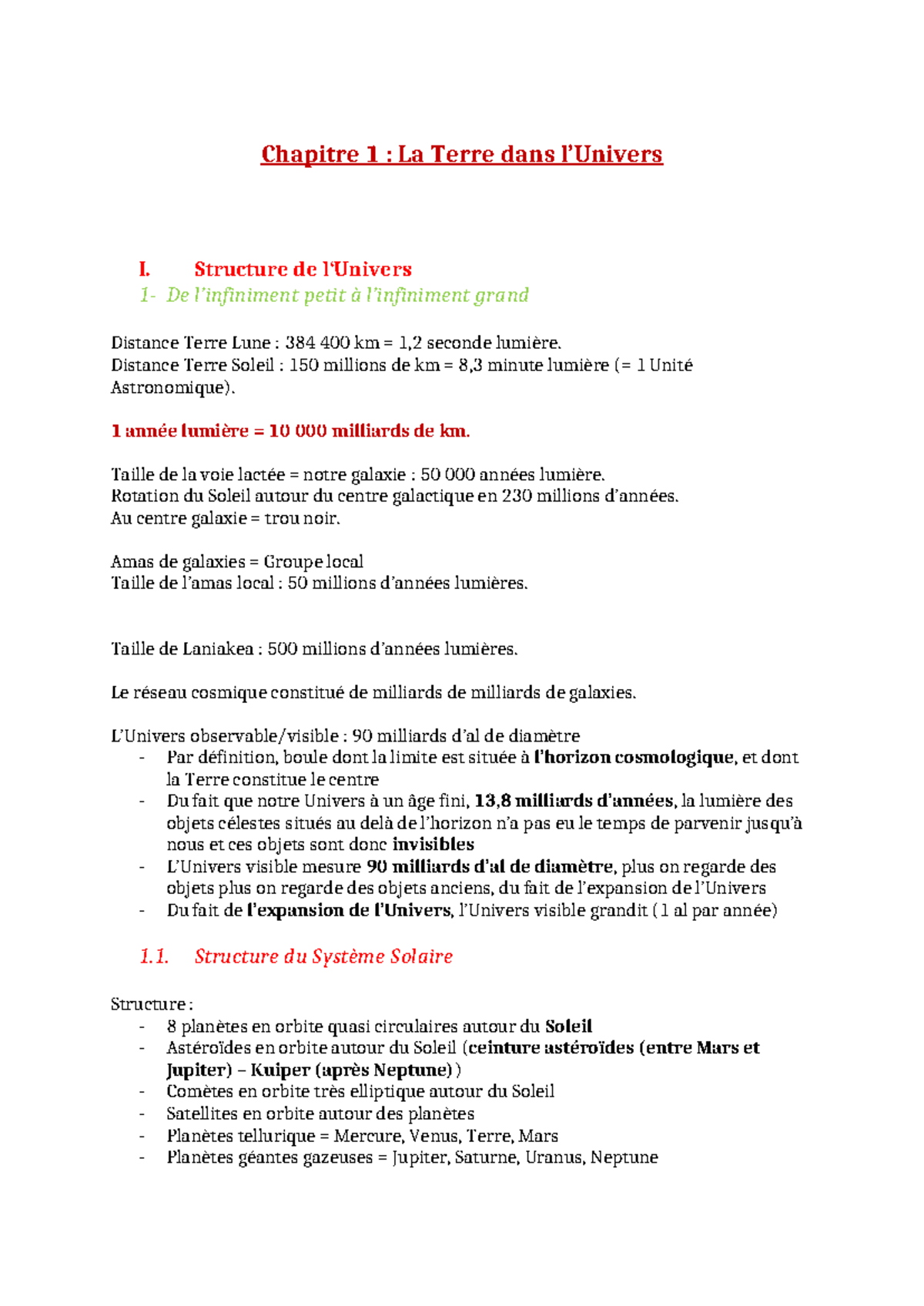 Chapitre 1 : La Terre dans l'Univers - Structure et Distances (ASTR 101) - Studocu