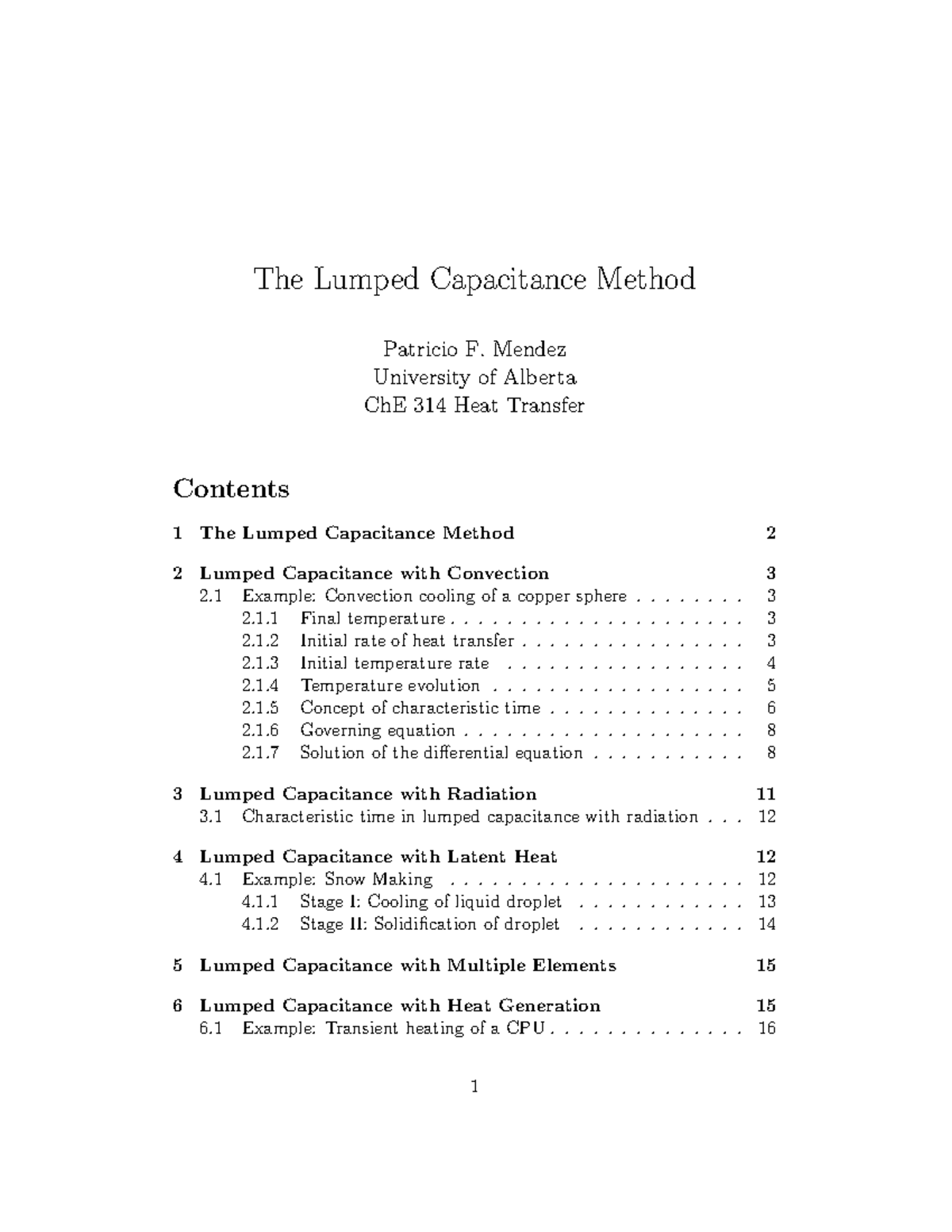 Lumped Capacitance - ChE 314 Lecture Notes 9: Convection and Examples ...