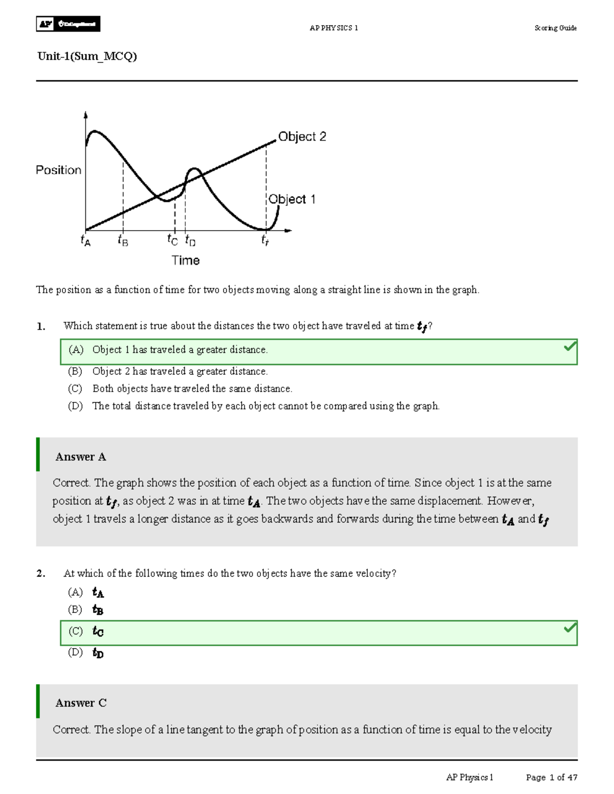 AP PHYSICS 1 Scoring Guide: Multiple Choice Questions & Answers - Studocu