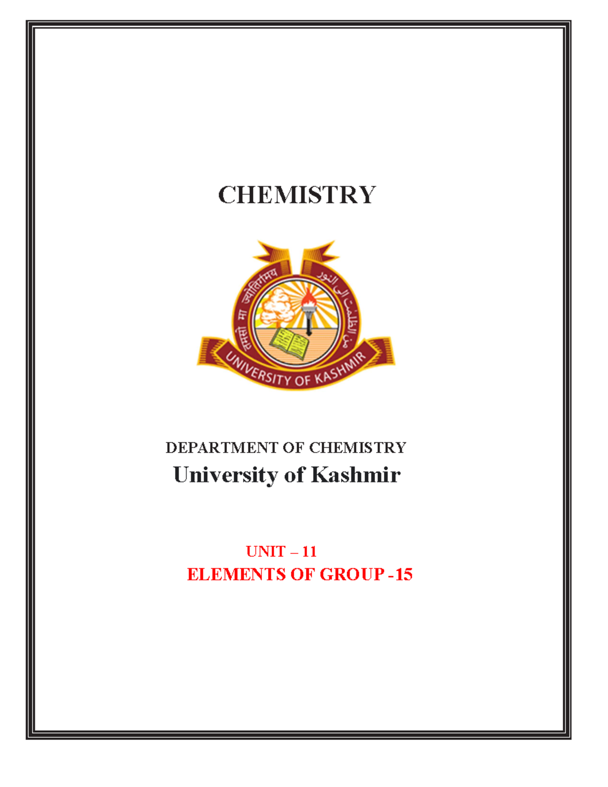 BSC Chemistry 1st Year UNIT 11 Elements OF Group 15 - CHEMISTRY ...