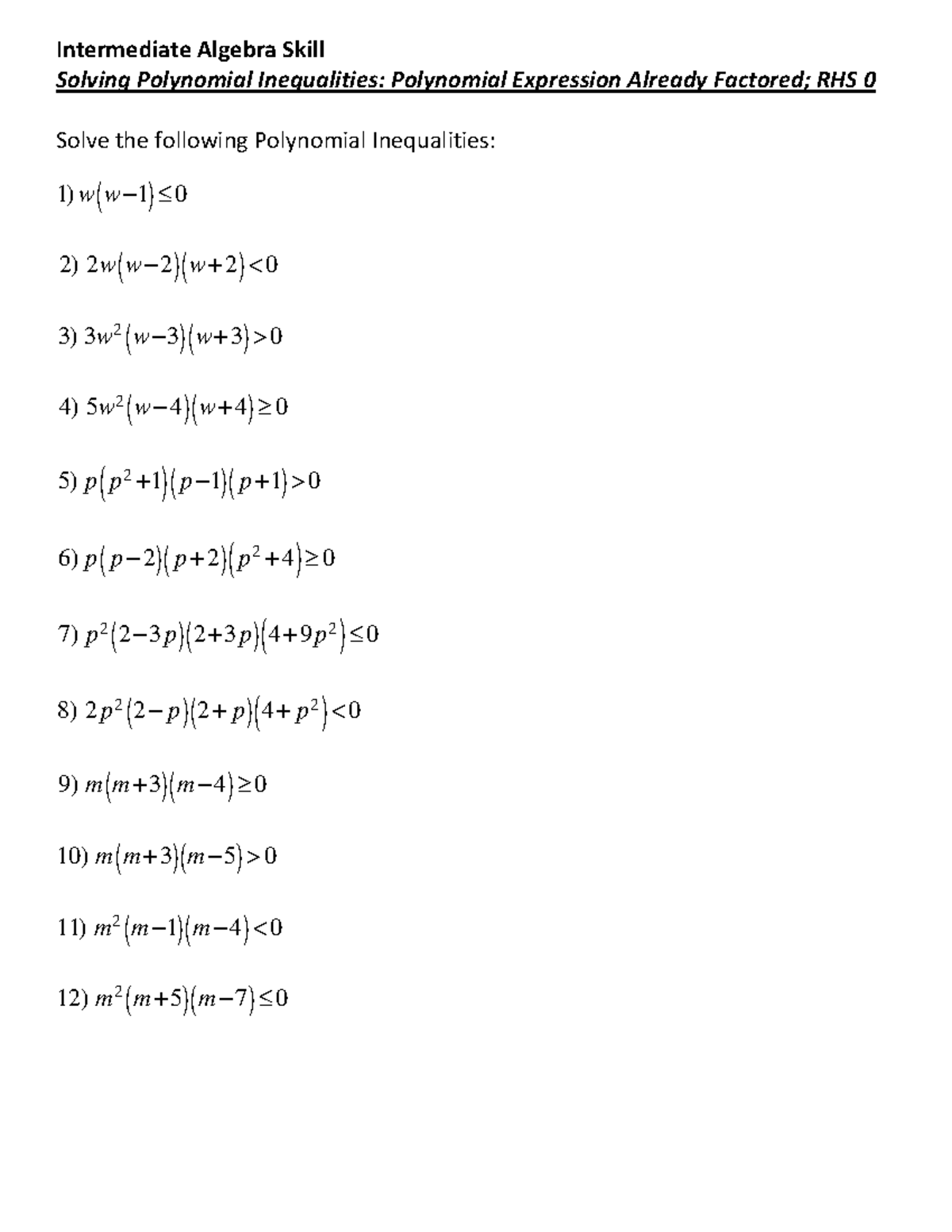 Intermediate Algebra (MATH 101) - Polynomial Inequalities Notes - Studocu