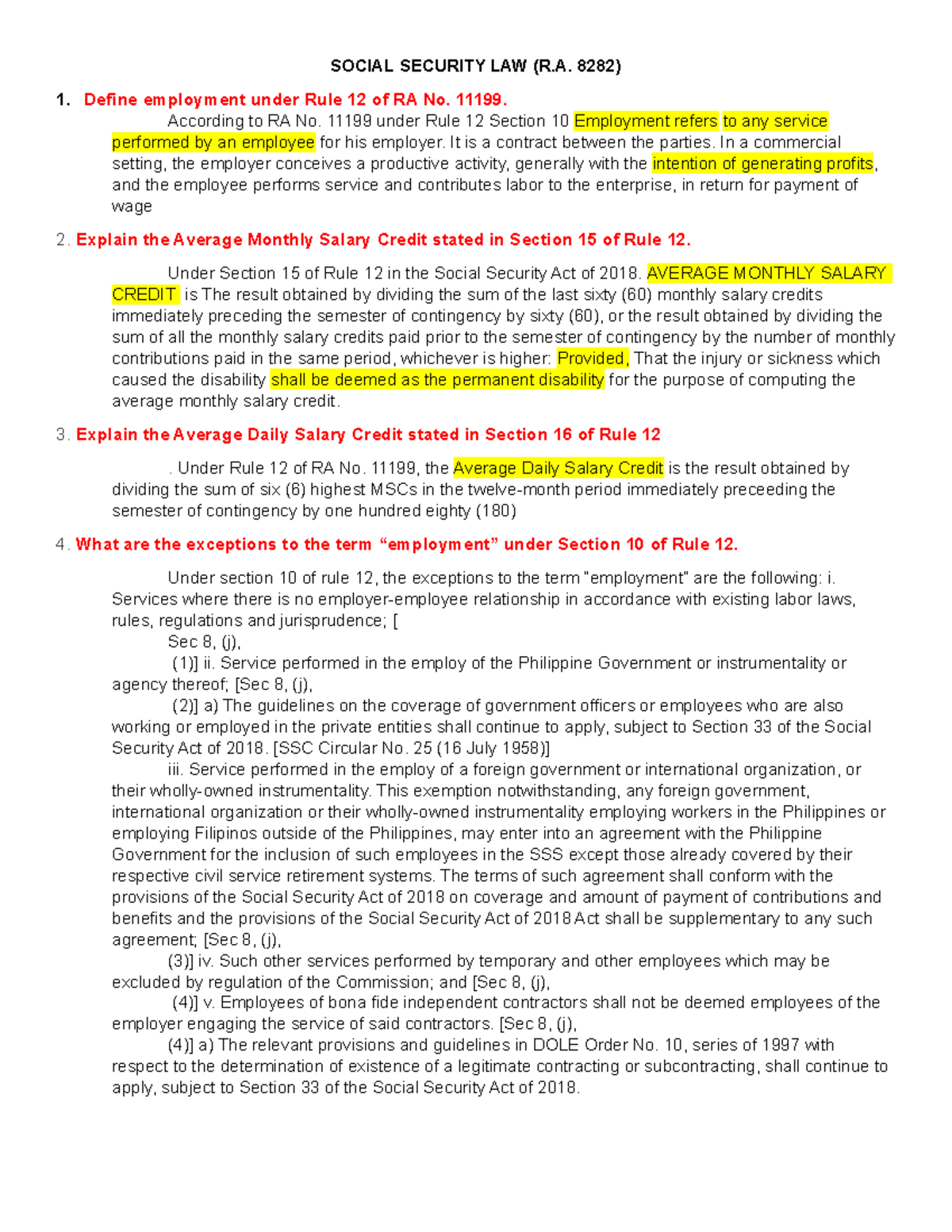 Social Security LAW - lecture notes - Bachelor of Science in ...