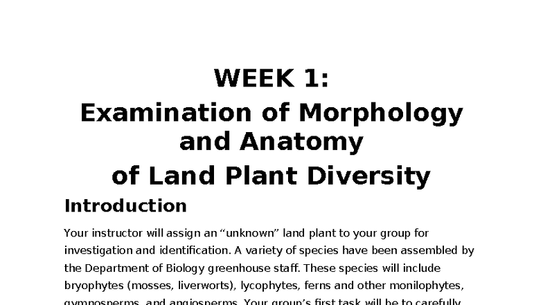 Lab Manual - Plants I & II FA25: Morphology & Anatomy of Land Plants ...