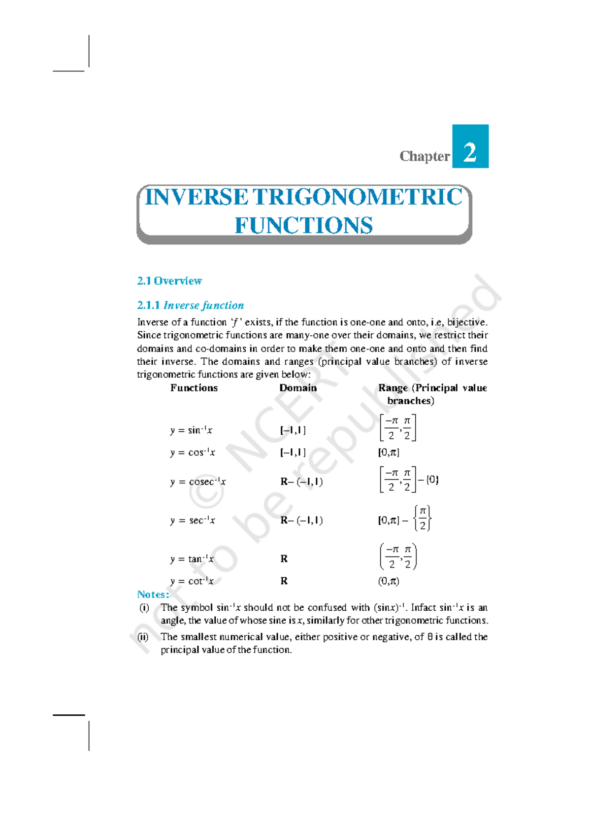Chapter 2: Inverse Trigonometric Functions - Overview and Properties ...