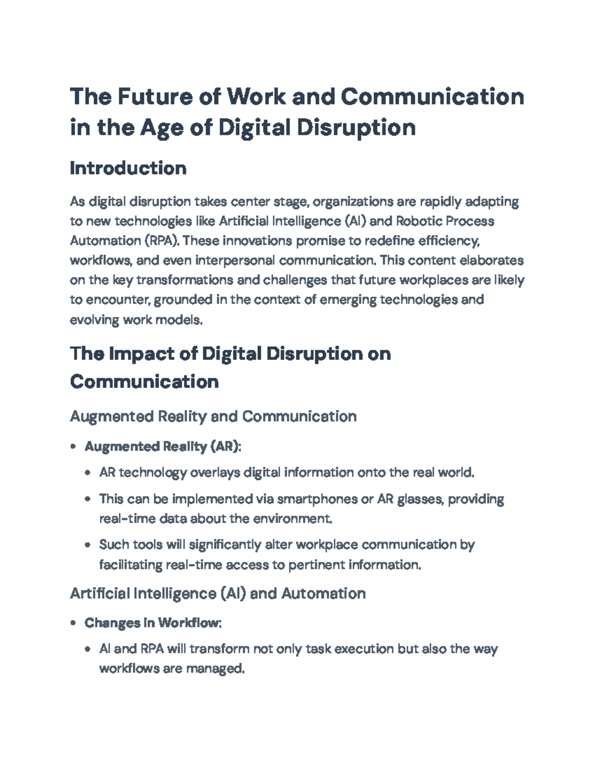 The Future of Work: Comm. in the Age of Digital Disruption (Final Exam ...