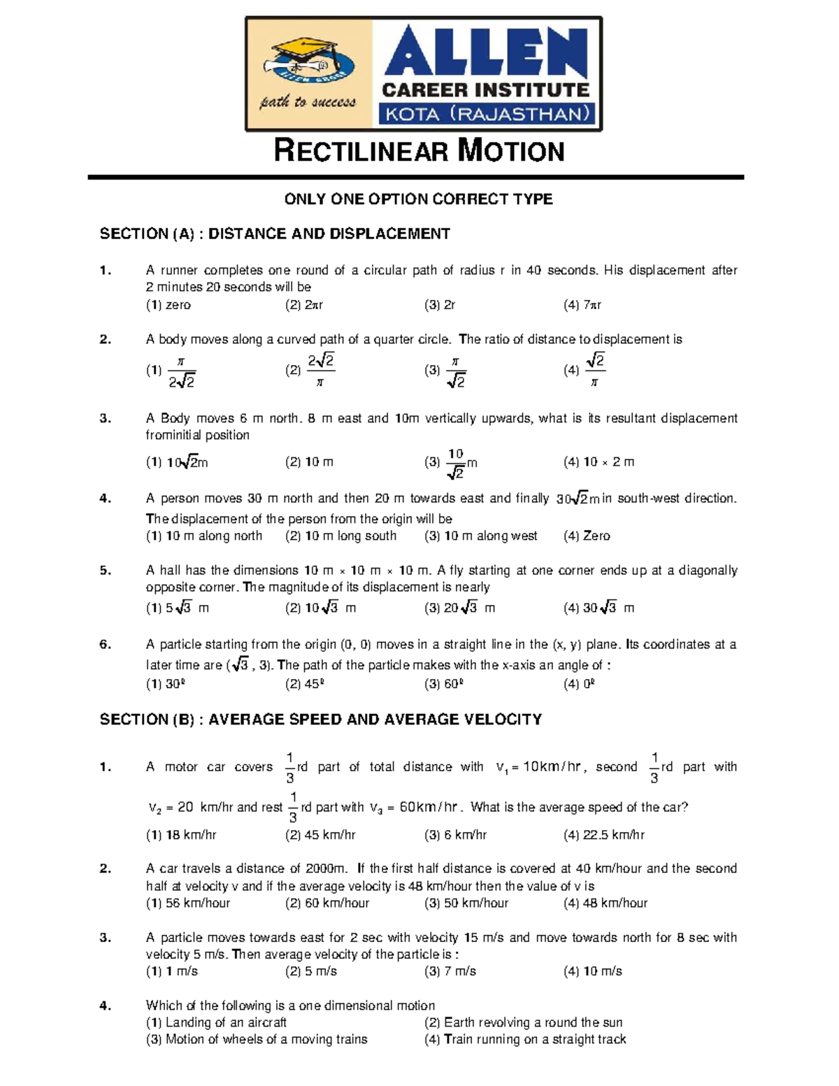 Kinematics (RECTILINEAR MOTION) - Distance, Displacement & Velocity ...