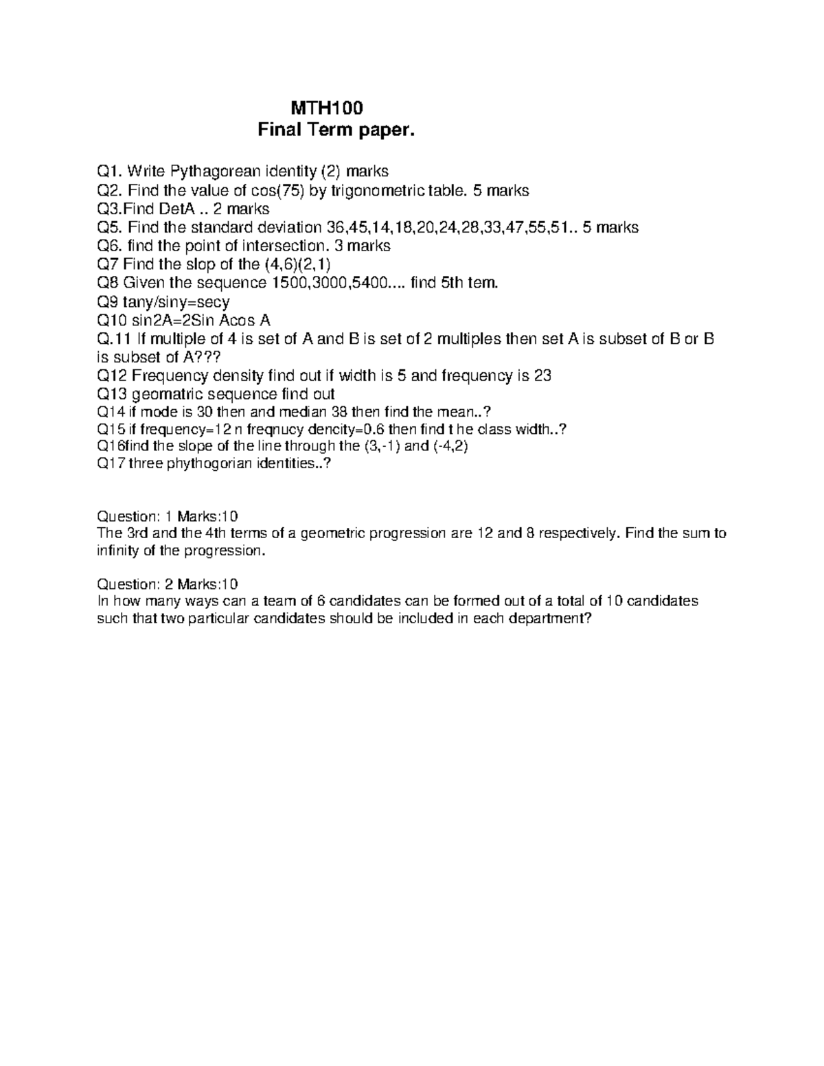 MTH100 Final Term Past Papers: Key Questions & Solutions - Studocu