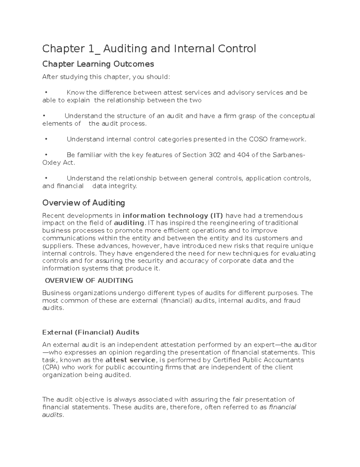Chapter 1 auditing in CIS - Chapter 1_ Auditing and Internal Control ...