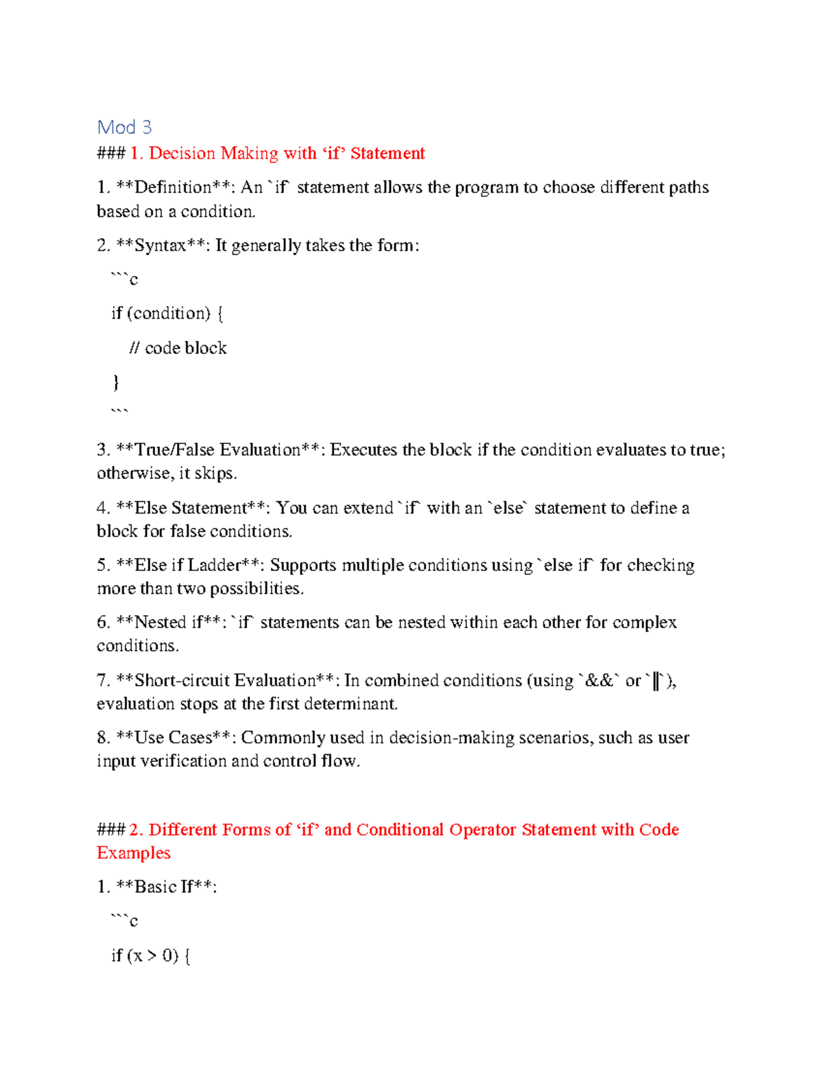 Mod 3 - Decision Making and Loop Control in C Programming - Studocu