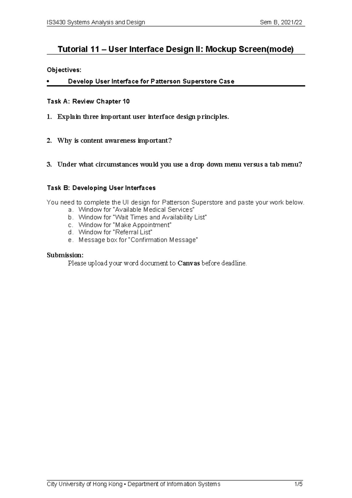 IS3430 Tutorial 11 - Tutorial 11 – User Interface Design II: Mockup ...