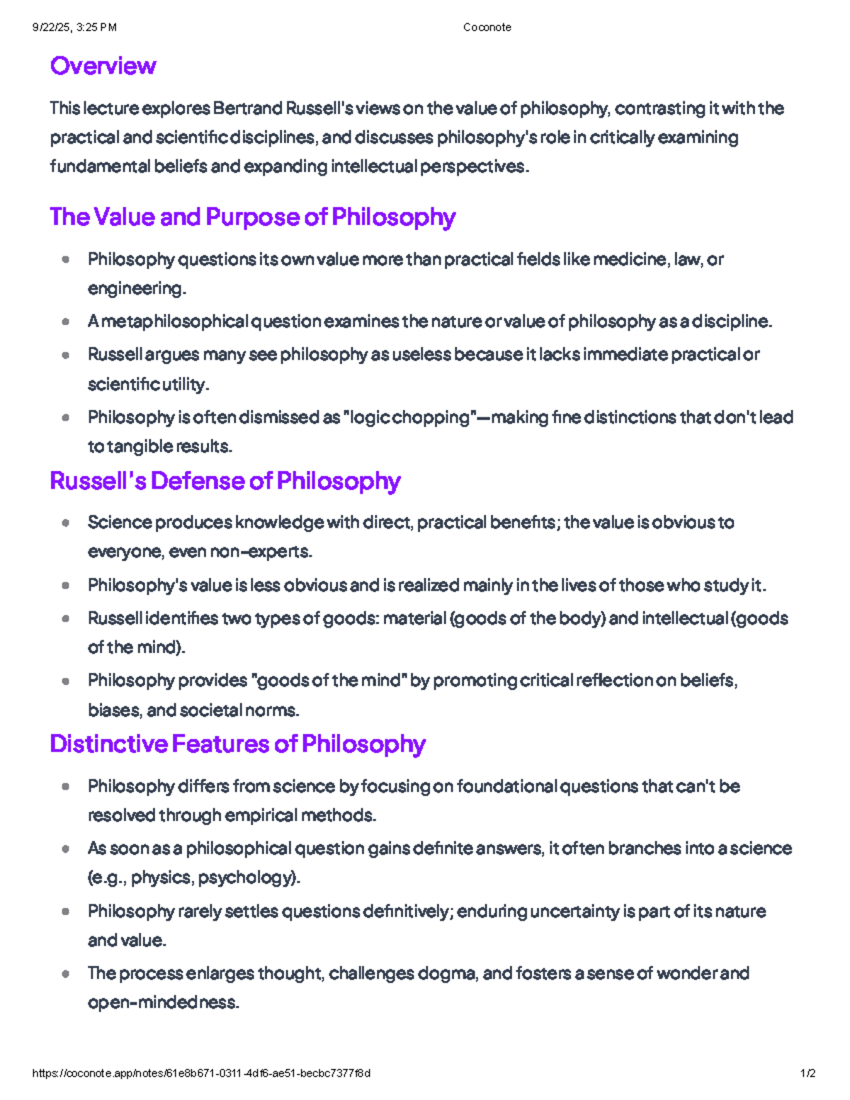 PHIL 1000 Lecture: The Value and Purpose of Philosophy - Studocu