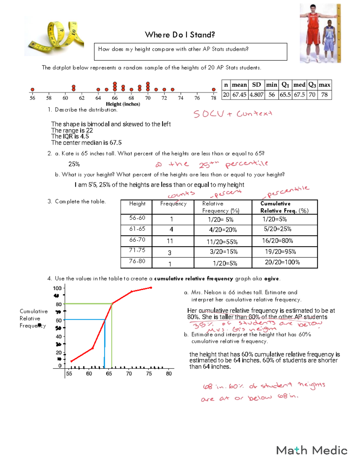 AP Stats - Percentile Analysis and Height Comparison - Studocu