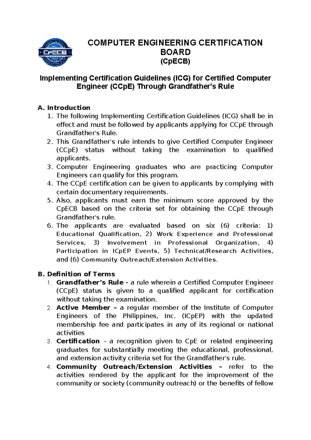 Appendix 1-6 - asdada - COMPUTER ENGINEERING CERTIFICATION BOARD (CpECB ...
