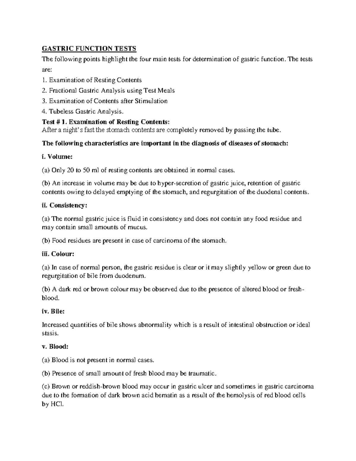 Gastric Function Tests: Key Assessments and Interpretation Guide - Studocu