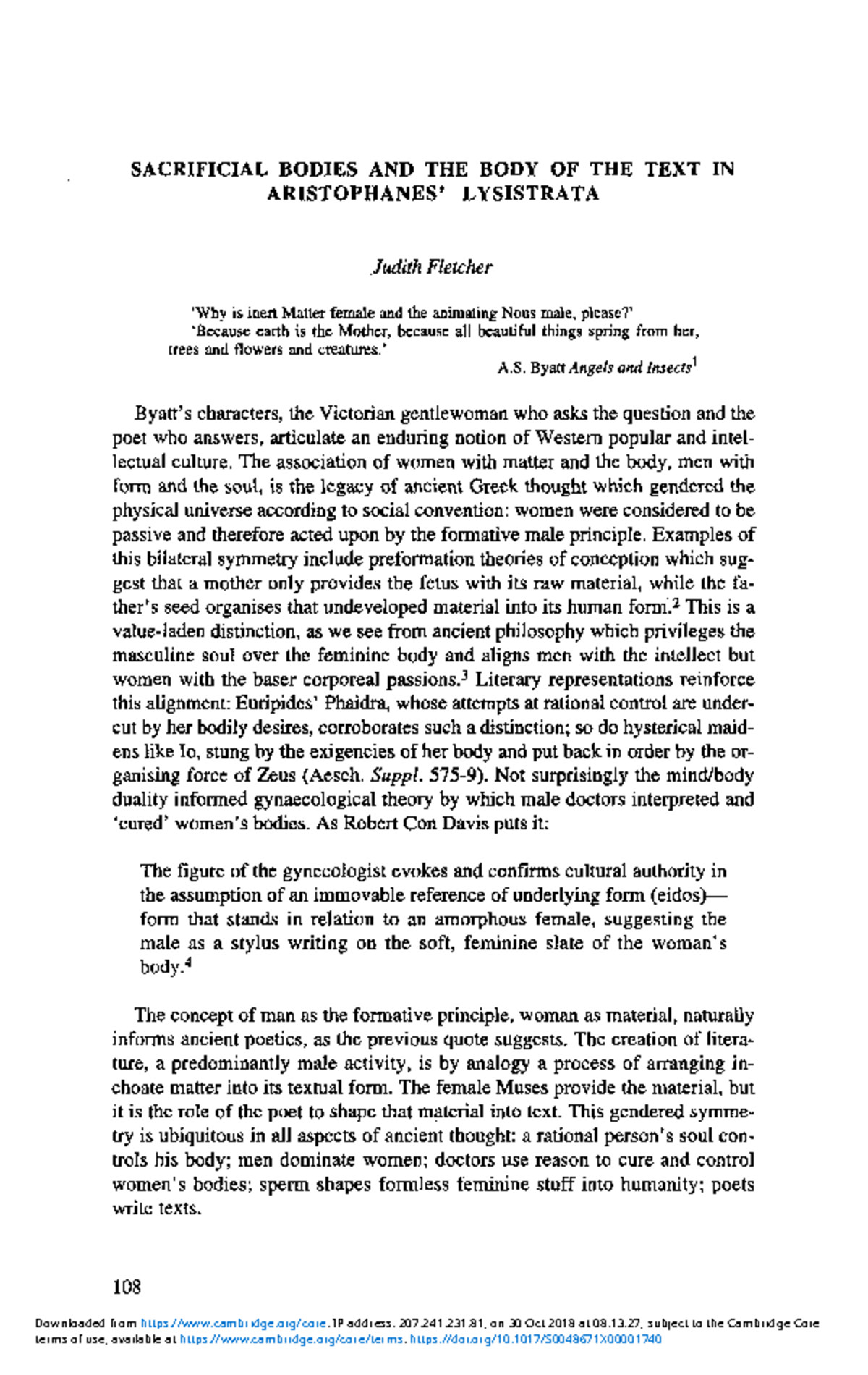 Sacrificial Bodies and Textual Form: A Study of Aristophanes ...