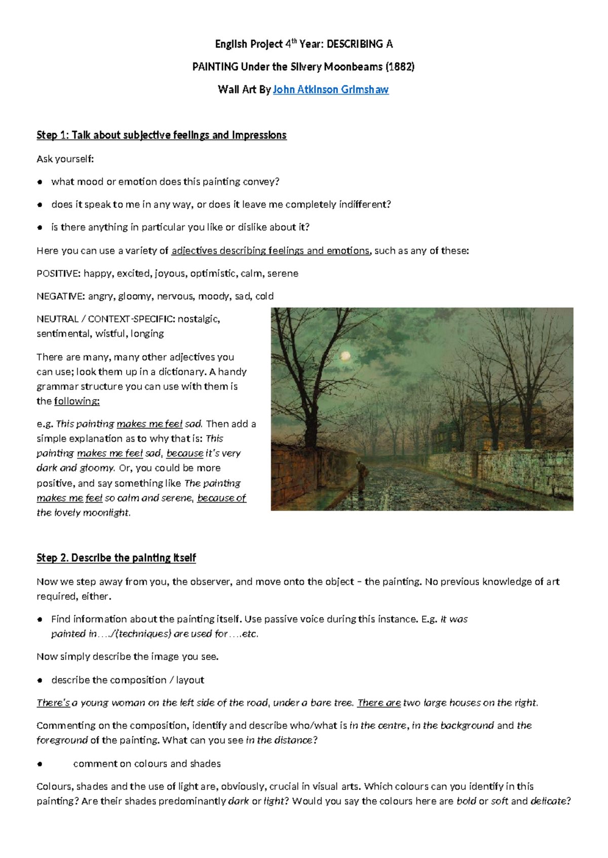 English Project Describing A Painting - English Project 4 th Year ...