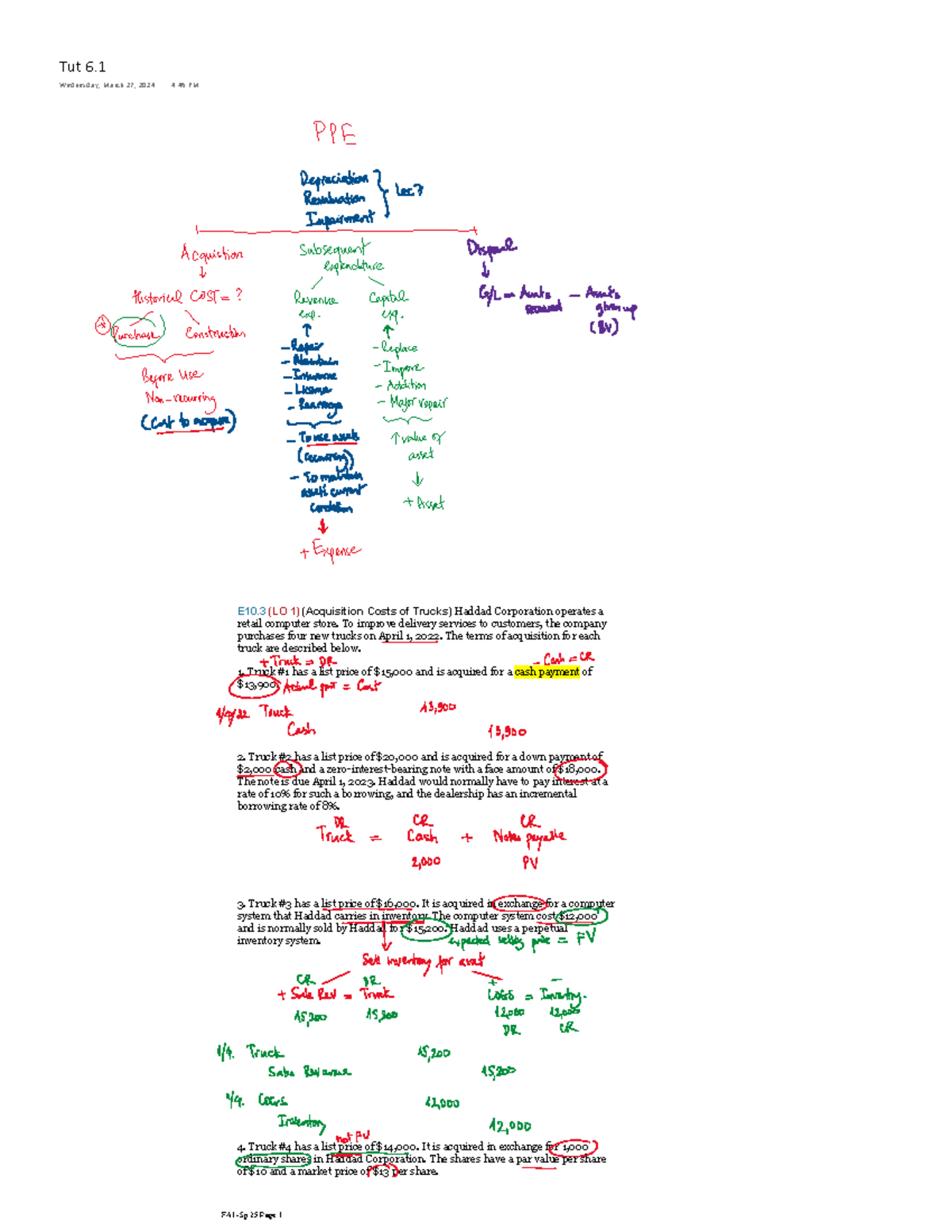 FA1 Tut 6.1 Journal Entries for Acquisition Costs of Trucks and ...