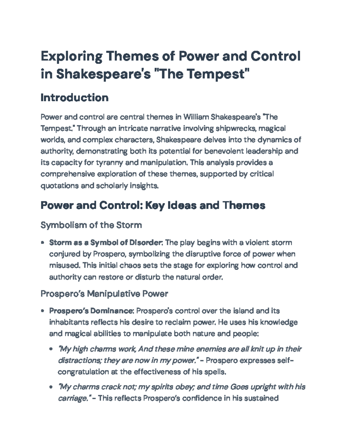 Exploring Power and Control Themes in Shakespeare's "The Tempest ...