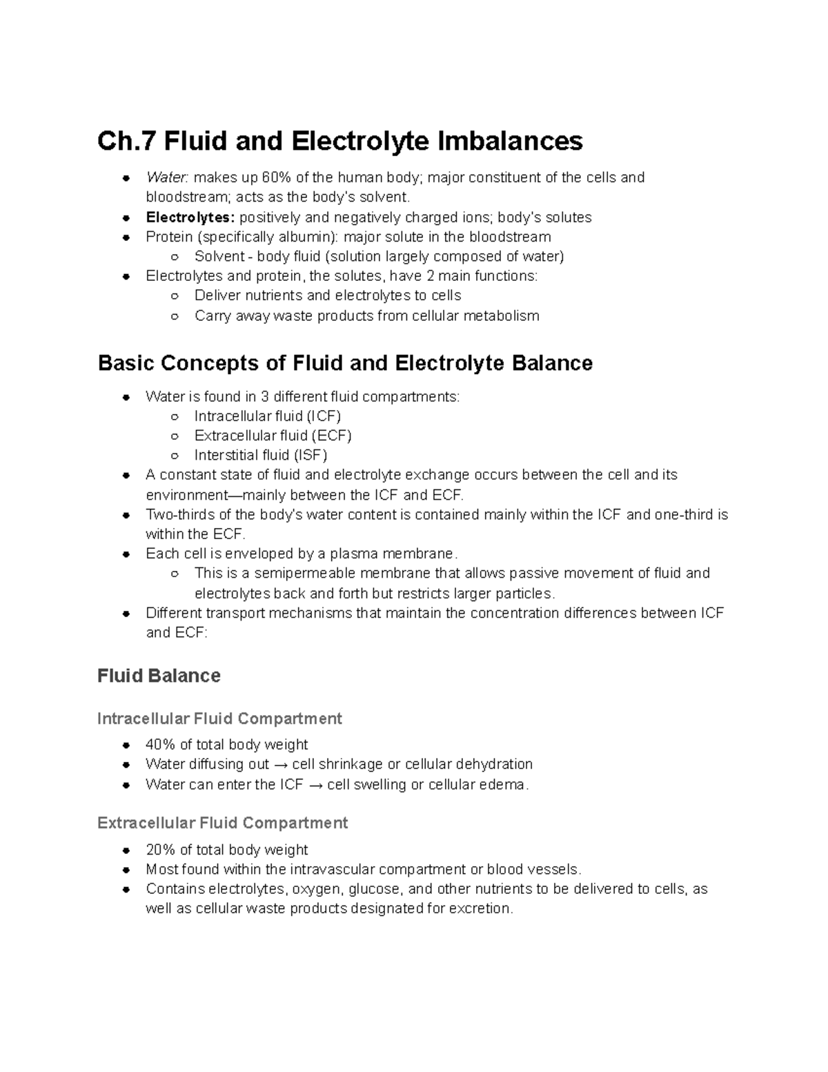 Ch. 7 Fluid & Electrolyte Imbalances: Key Concepts & Clinical ...