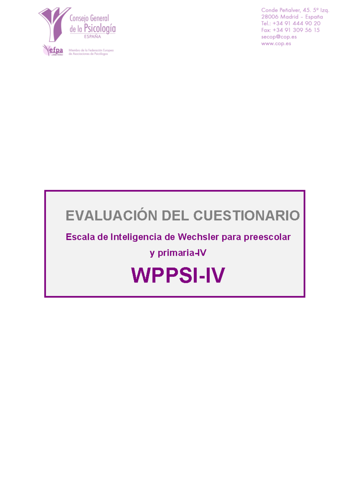 Resumen de Aplicación y Calificación de WPPSI-IV en Psicología - Studocu