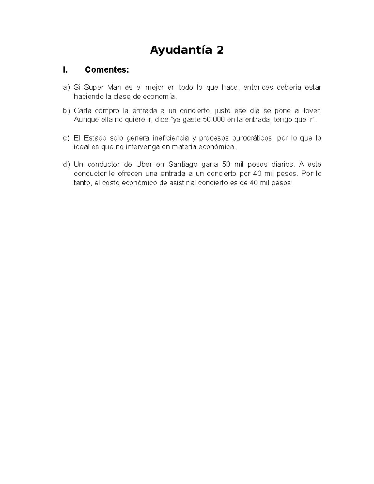 Ayudantía 2: Introducción a la microeconomía y análisis de decisiones - Studocu