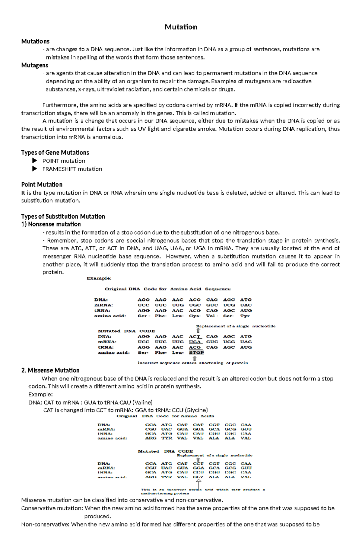 Mutation Overview: Types & Mechanisms (Biology 101) - Studocu