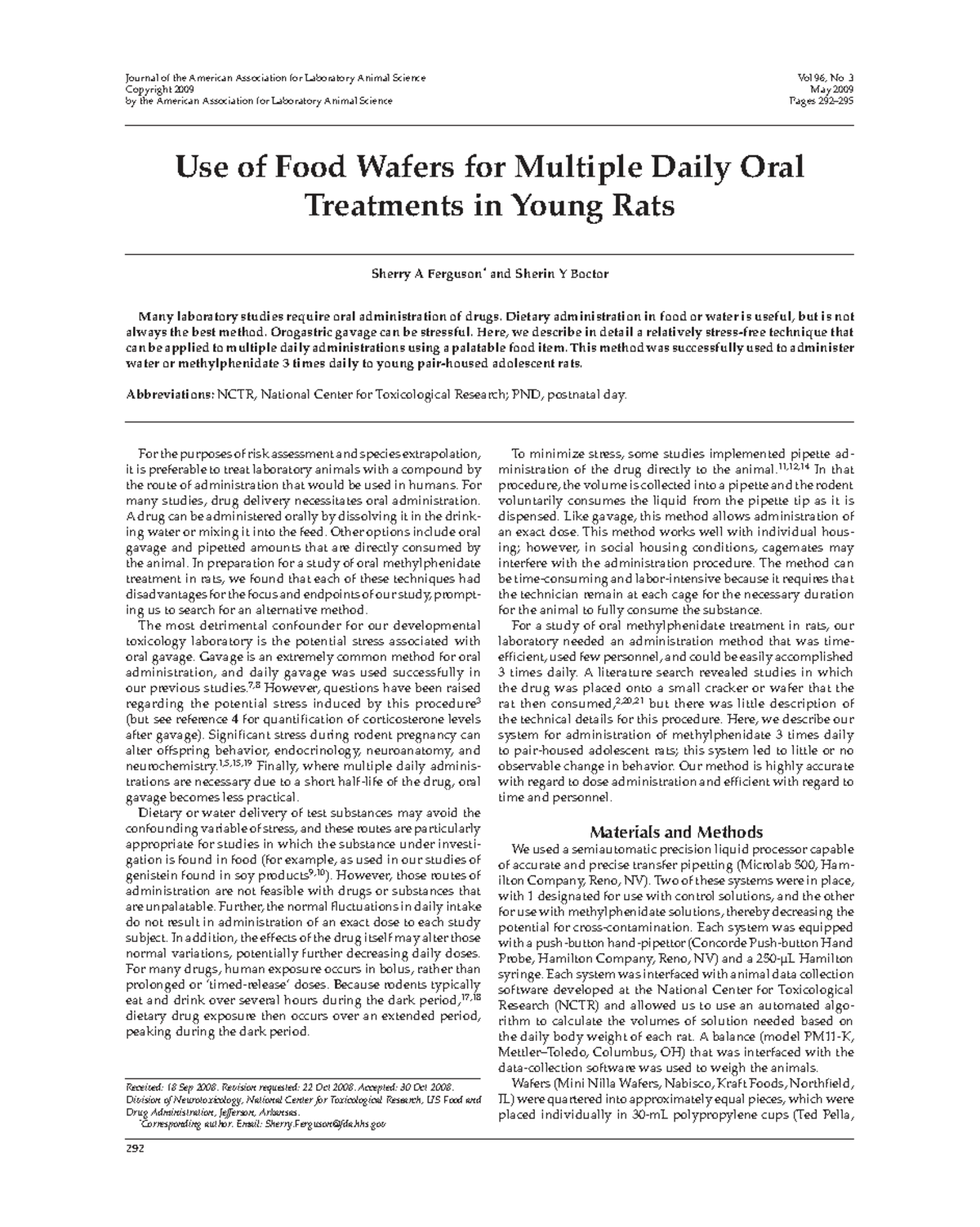 Use of Food Wafers for Oral Drug Admin in Young Rats (NCTR) - Studocu