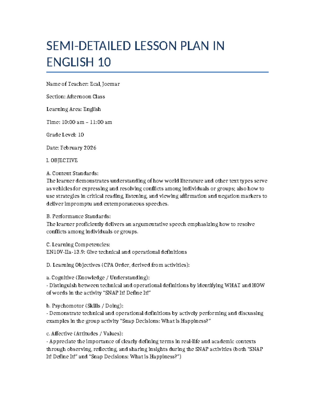 English 10 Lesson Plan: Understanding Technical & Operational ...