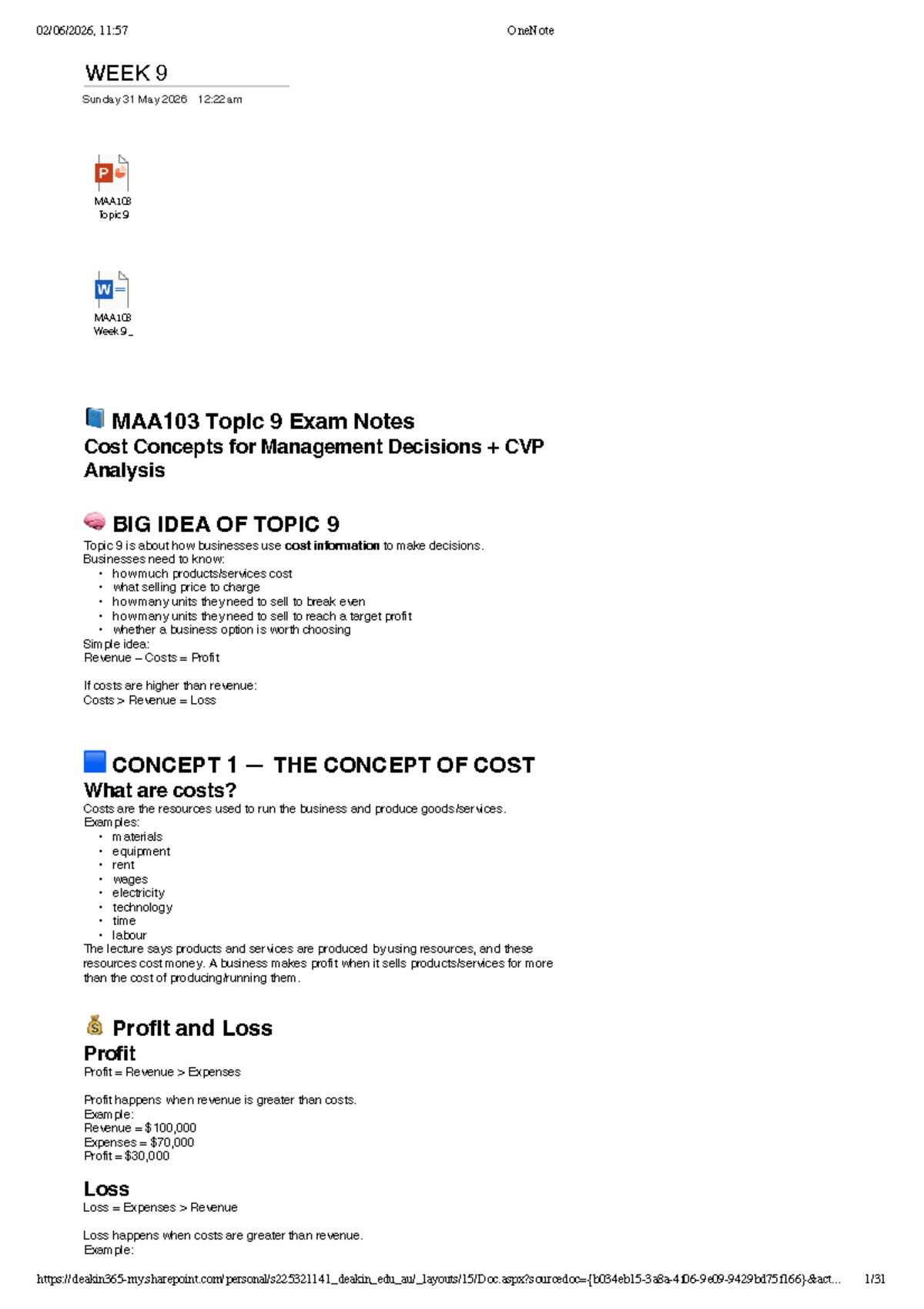 MAA103 Week 9 Exam Notes: Cost Concepts & CVP Analysis - Studocu