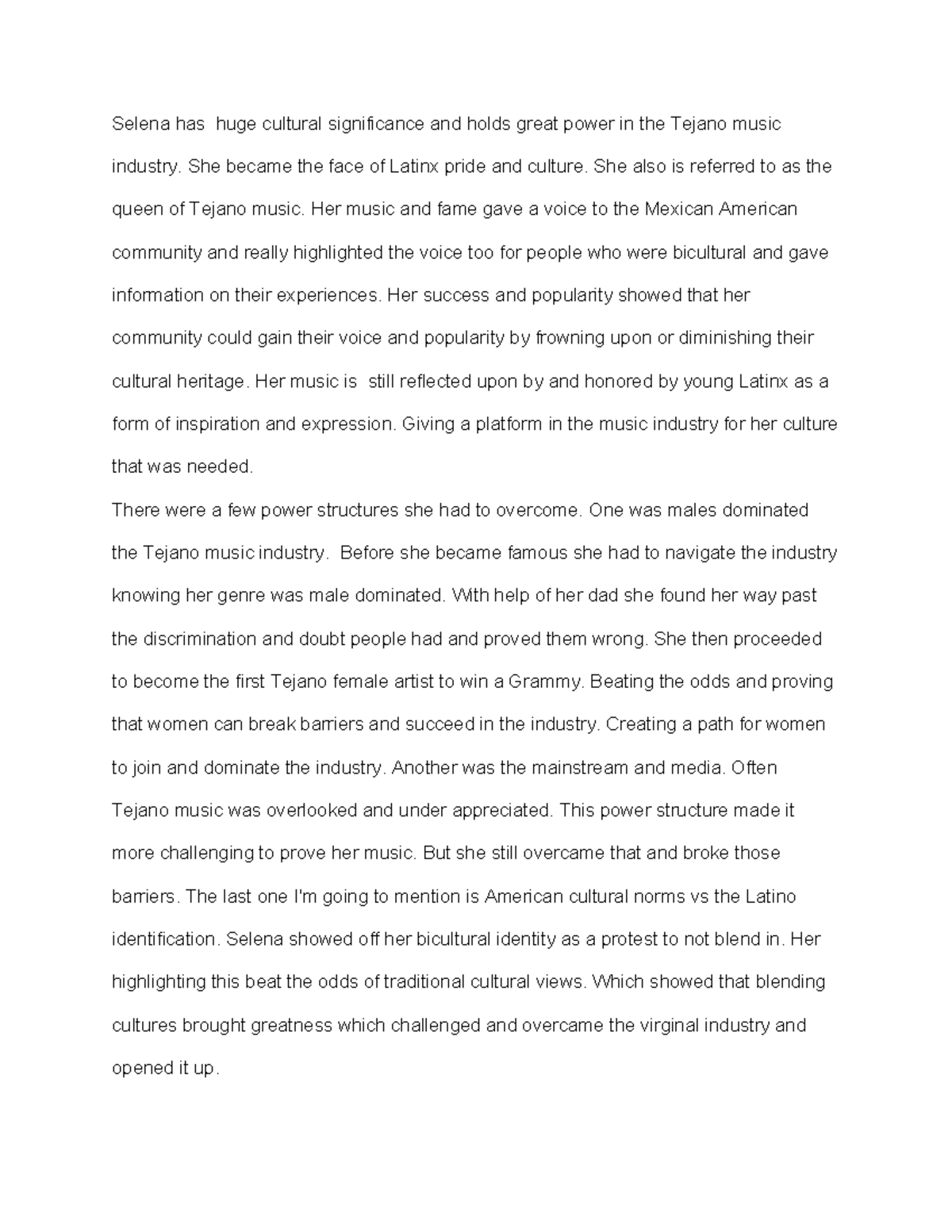 Selena: Cultural Impact & Power in Tejano Music - Workbook - Studocu
