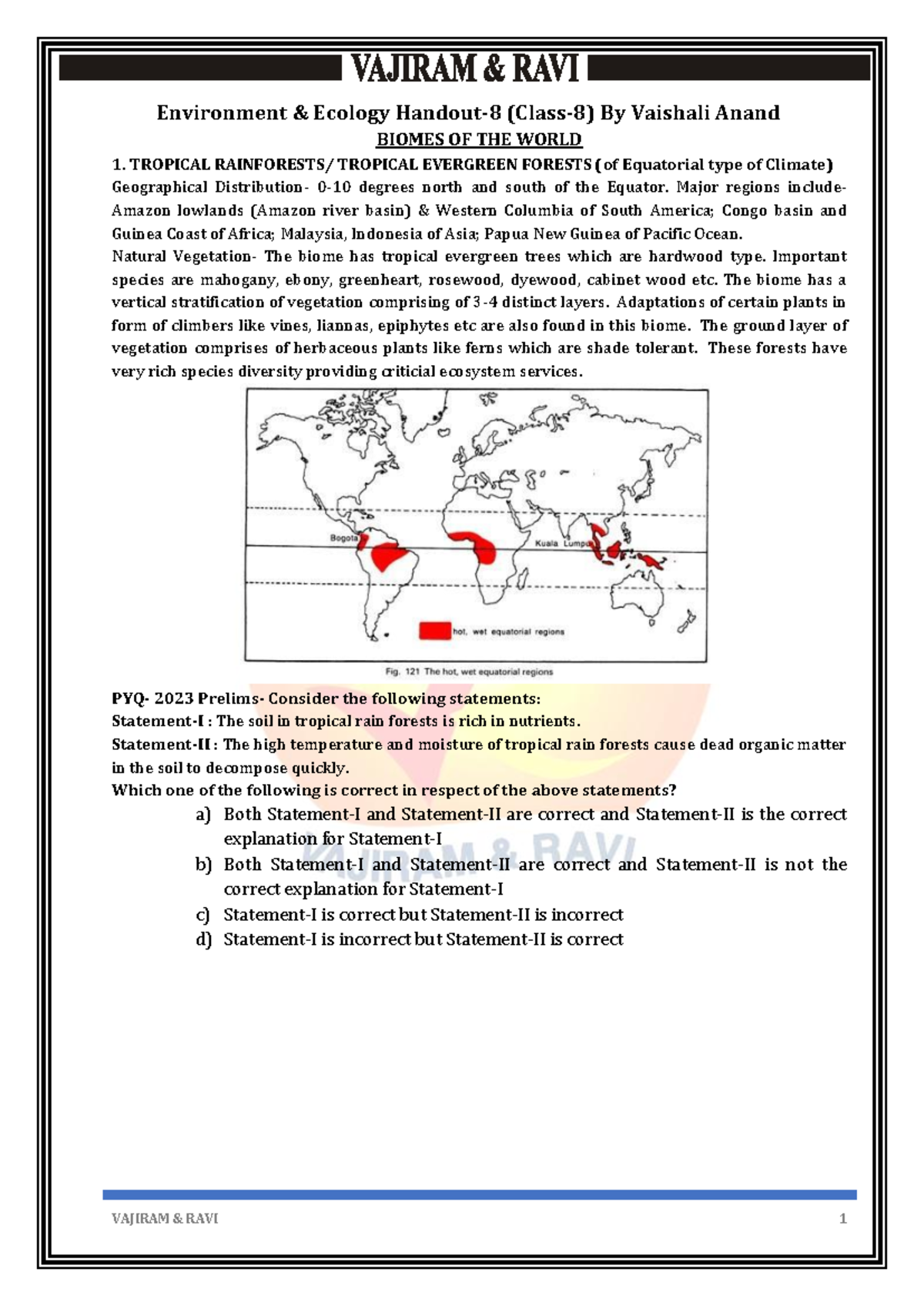 Environment Ecology Handout-8: Biomes of the World Overview - Studocu
