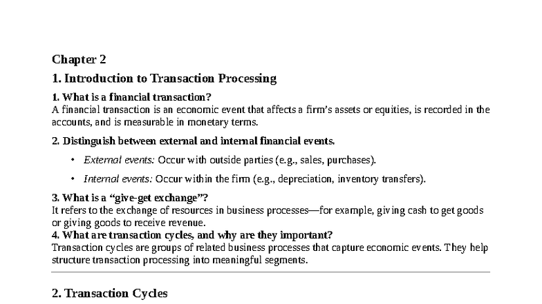 Chapter 2-3 Q&A: Introduction to Transaction Processing and Business ...