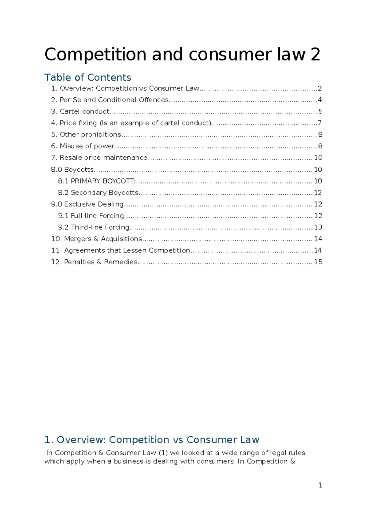 Competition and Consumer Law 2: Key Concepts and Prohibitions - Studocu