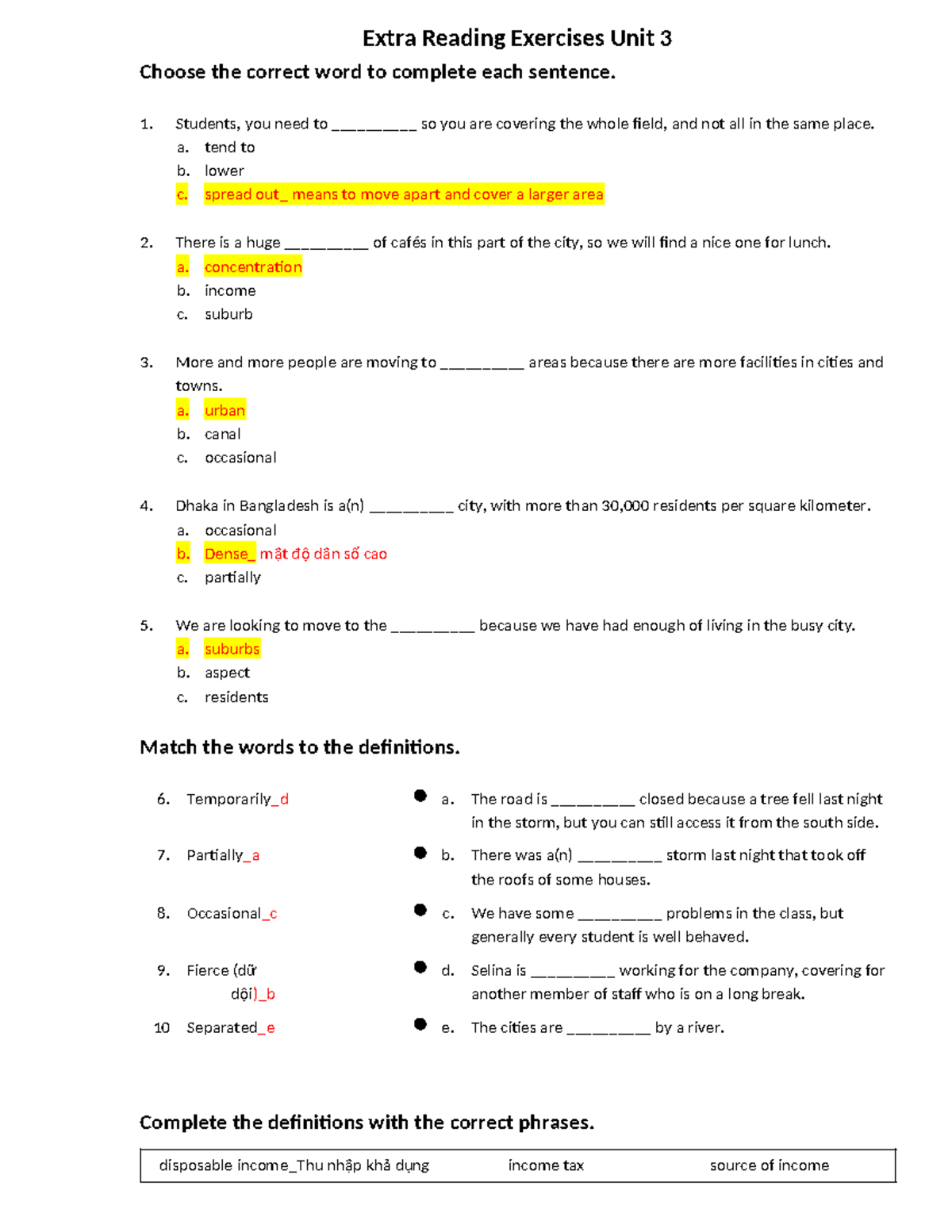 Extra Reading Exercises Unit 3: Vocabulary and Comprehension Activities ...