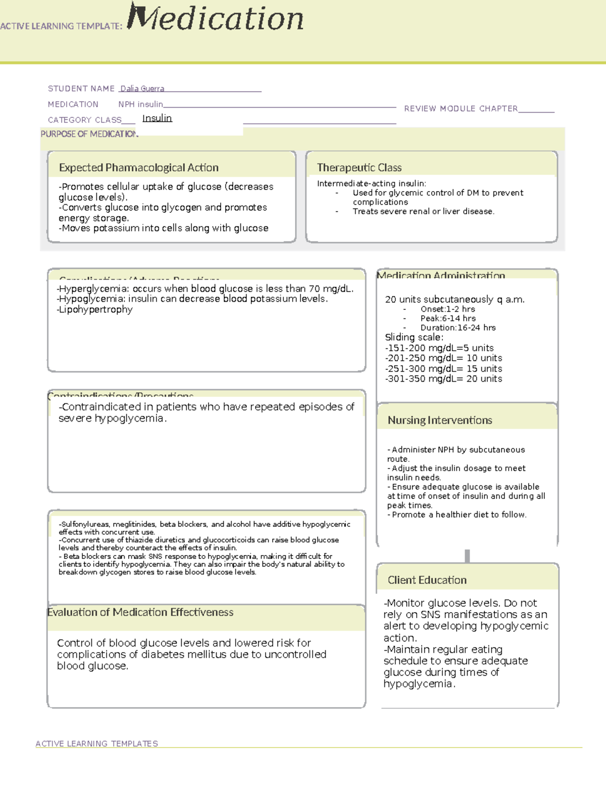 Medications Form- NPH insulin - ACTIVE LEARNING TEMPLATE: Medication ...
