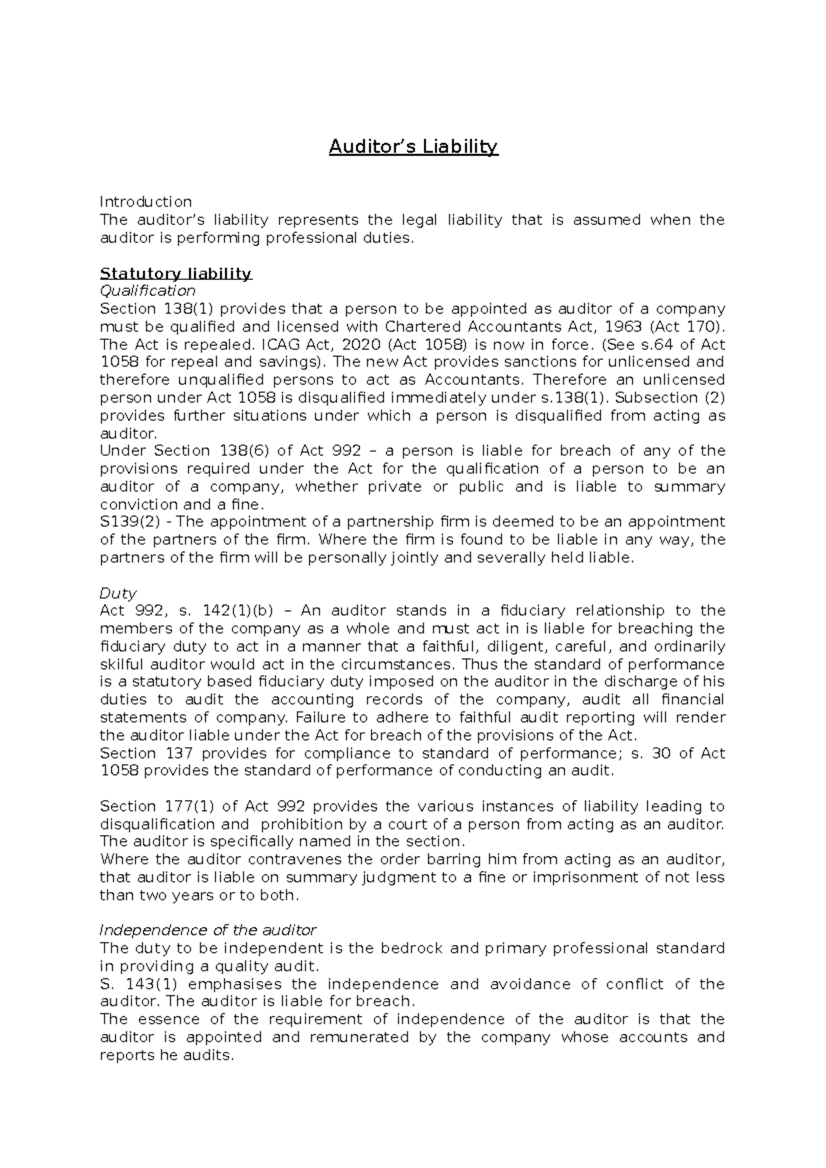 Auditors' Liability in Company Law: Key Legal Insights and Guidelines ...