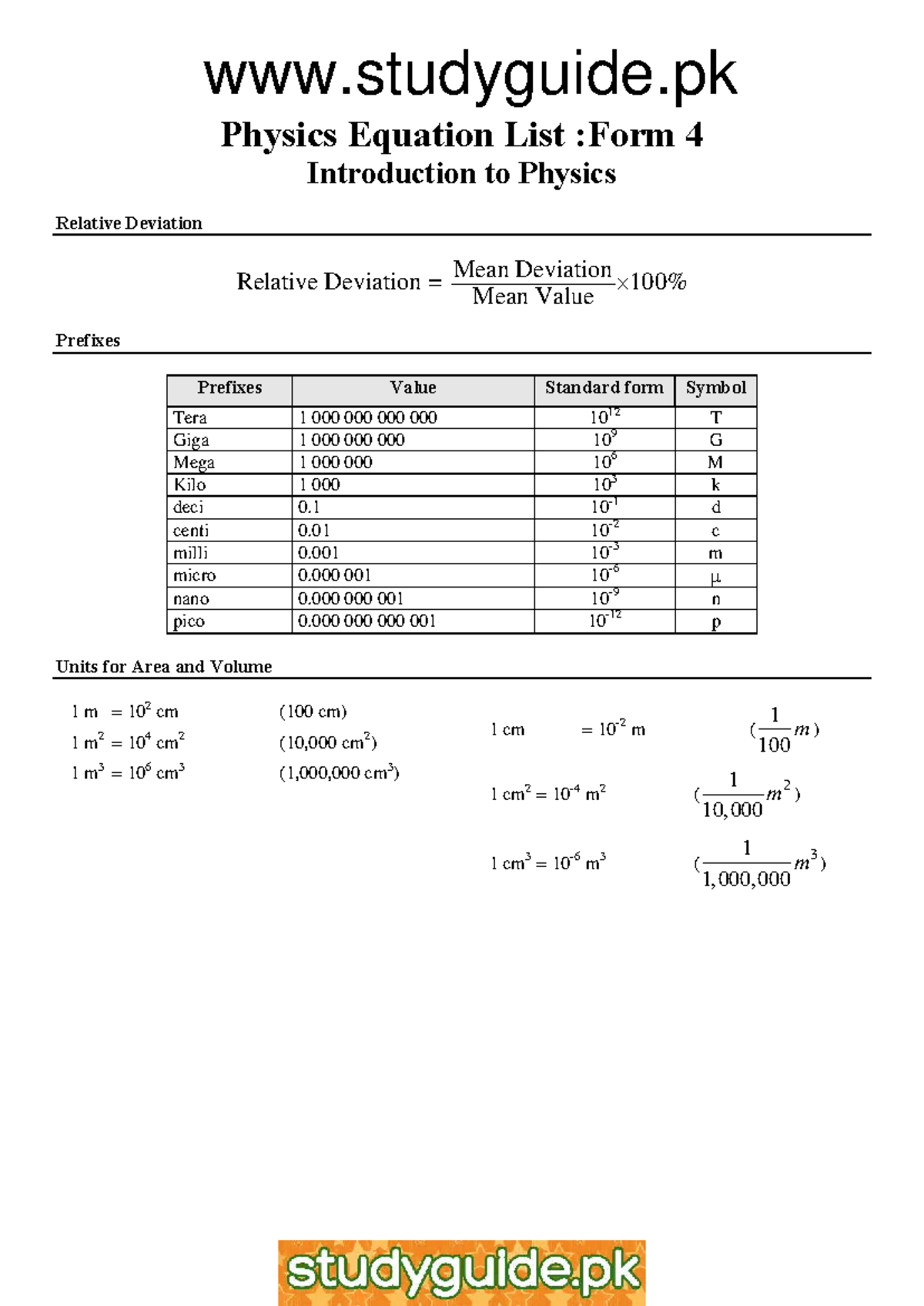 Physics Form 4 Summary: Key Equations and Concepts - Studocu