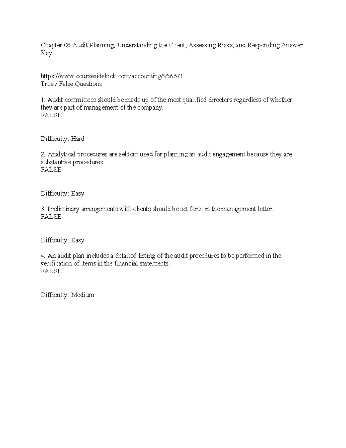 Chapter 06 Audit Planning: Client Understanding & Risk Assessment ...