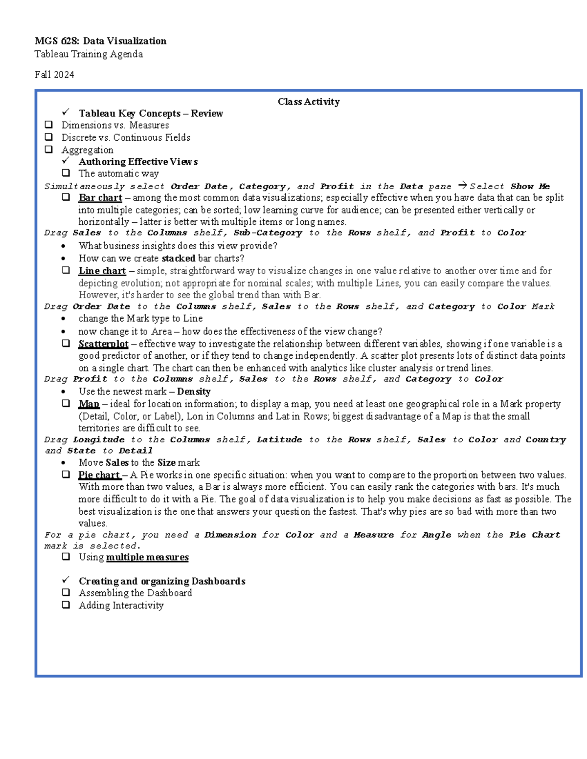 MGS 628 Classwork: Tableau Training & Data Visualization Techniques - Studocu