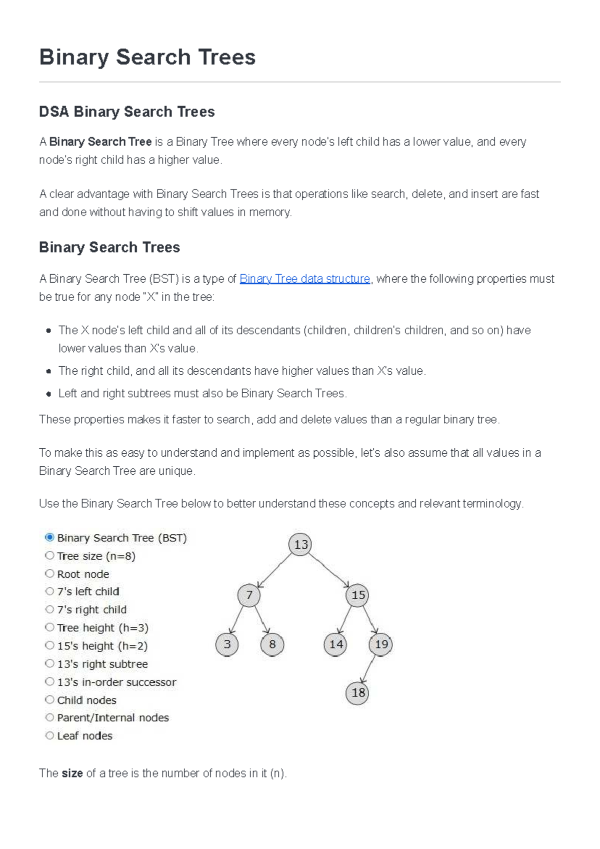 Binary Search Trees - DSA: Properties, Operations, and Complexity - Studocu