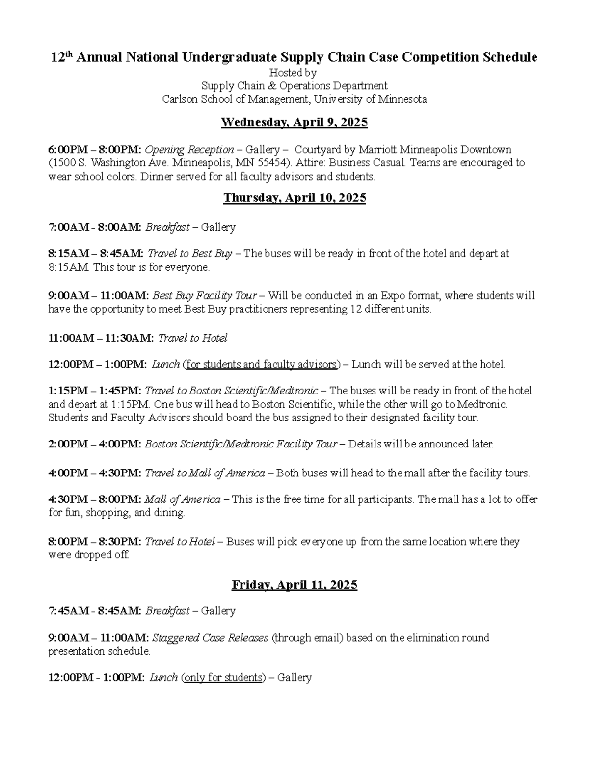 12th National Supply Chain Case Competition Schedule - 12 th Annual ...