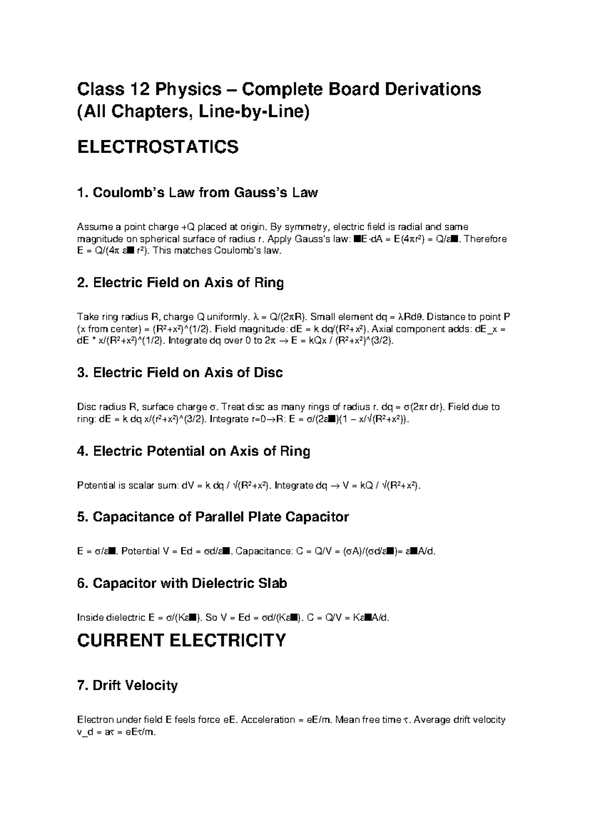 Class 12 Physics Complete Board Derivations (All Chapters) - Studocu