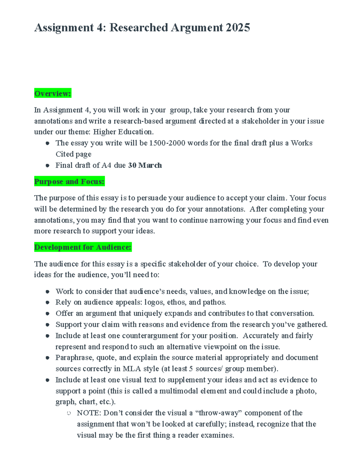 Assignment 4 Researched Argument 2025 - Assignment 4: Researched ...