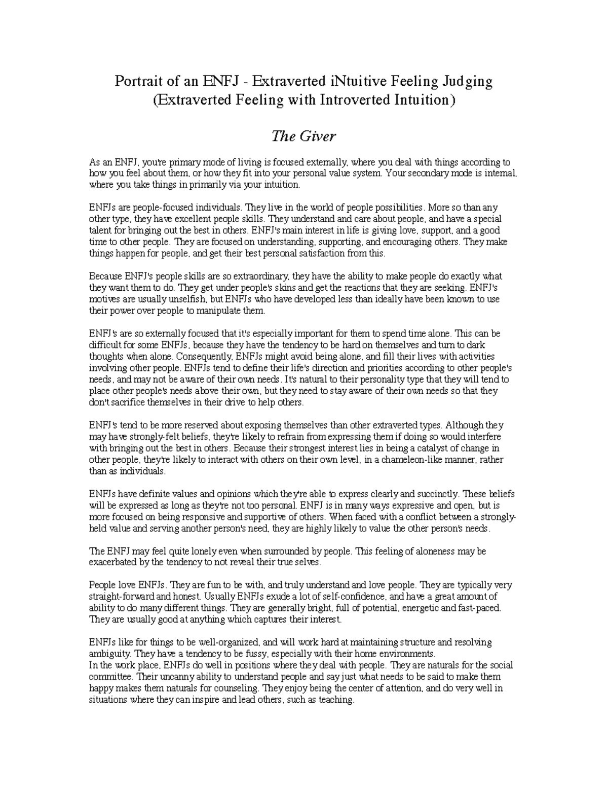 Portrait of an ENFJ: Understanding the Extraverted Feeling Type (MBTI ...