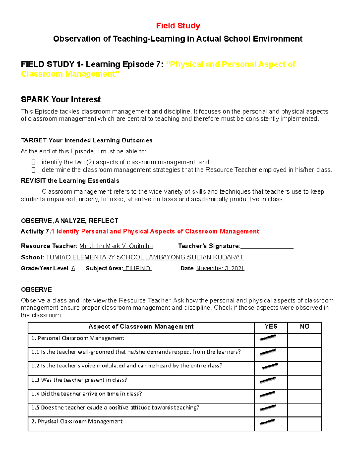 Episode-7 - DXATSCCFDRG - Field Study Observation of Teaching-Learning ...