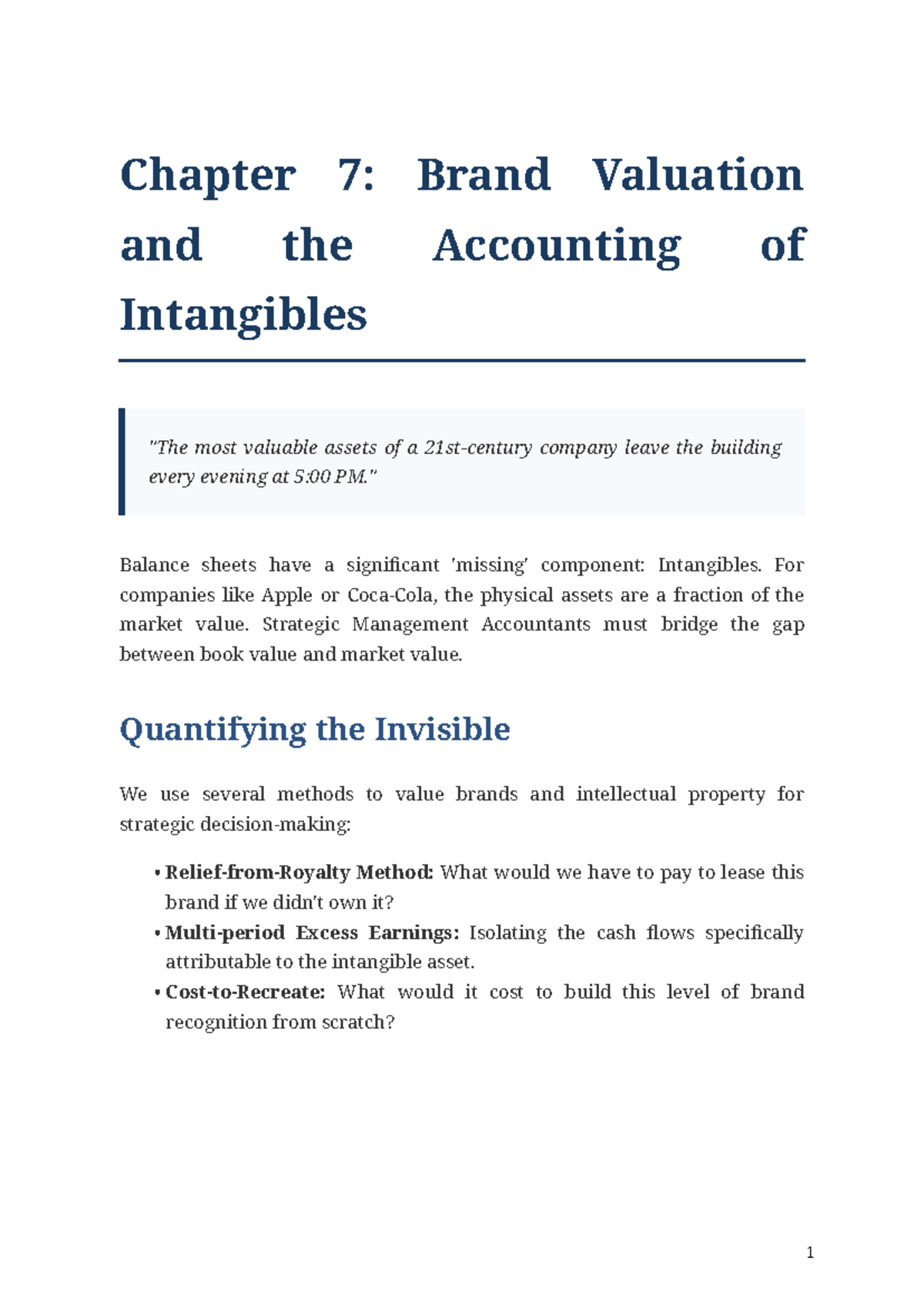 Chapter 7: Brand Valuation & Intangibles in Strategic Management - Studocu