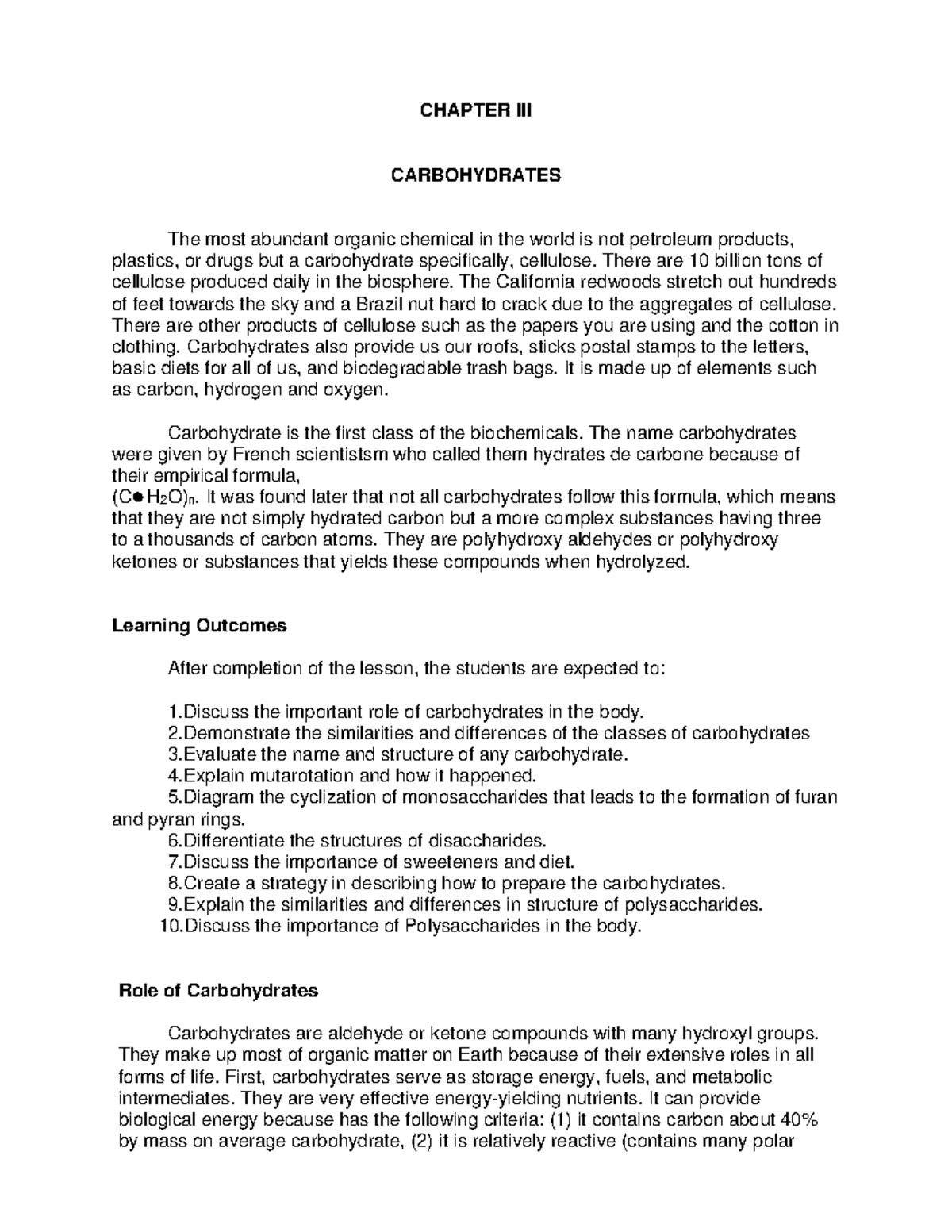 CHAPTER 3: CARBOHYDRATES - Structure, Classification, and Functions ...